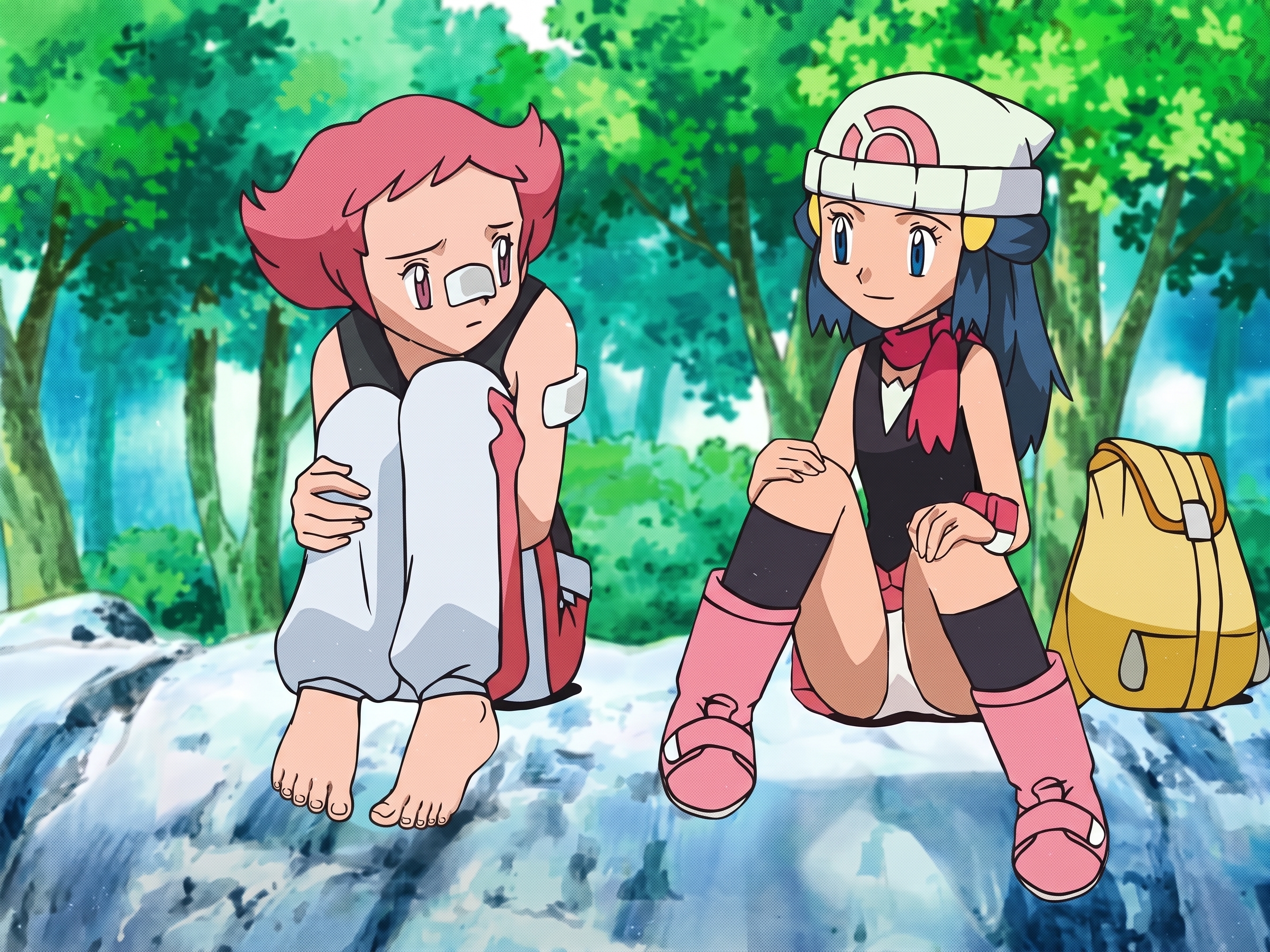 Rule 34 2girls Anime Screencap Bag Bare Shoulders Barefoot Blue Eyes