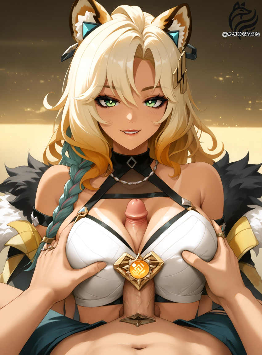 Rule 34 1girls Ai Generated Ayakonarts Blonde Hair Genshin Impact Green Eyes Highlights Jaguar