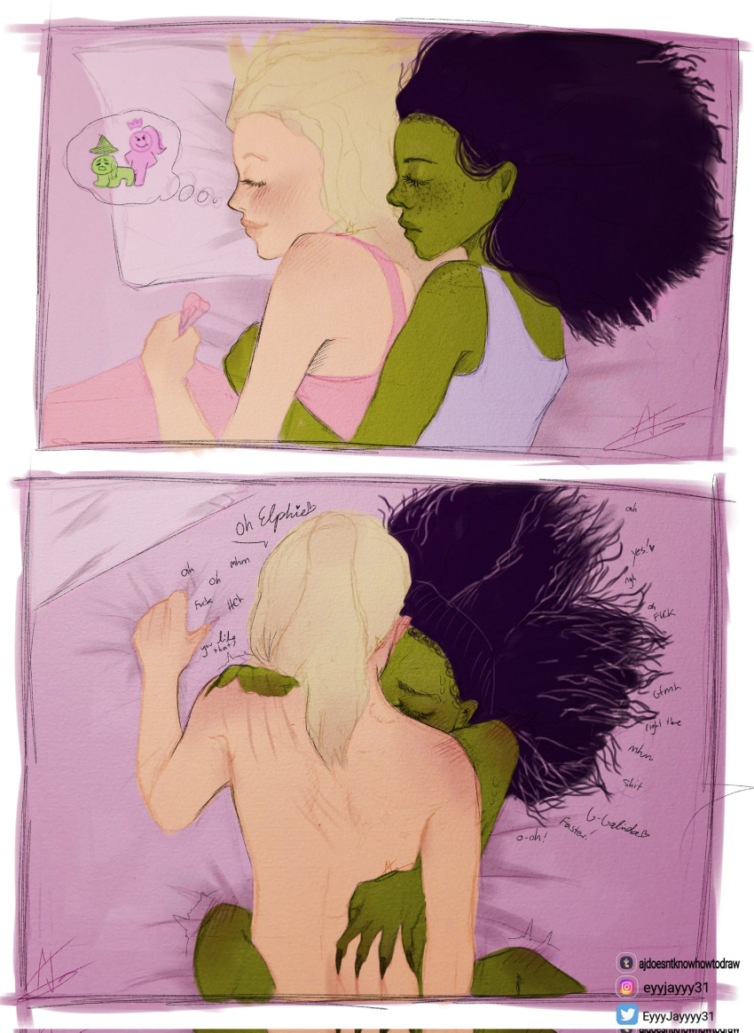 Rule 34 2girls Black Hair Blonde Hair Body Freckles Closed Eyes Colored Skin Elphaba Thropp