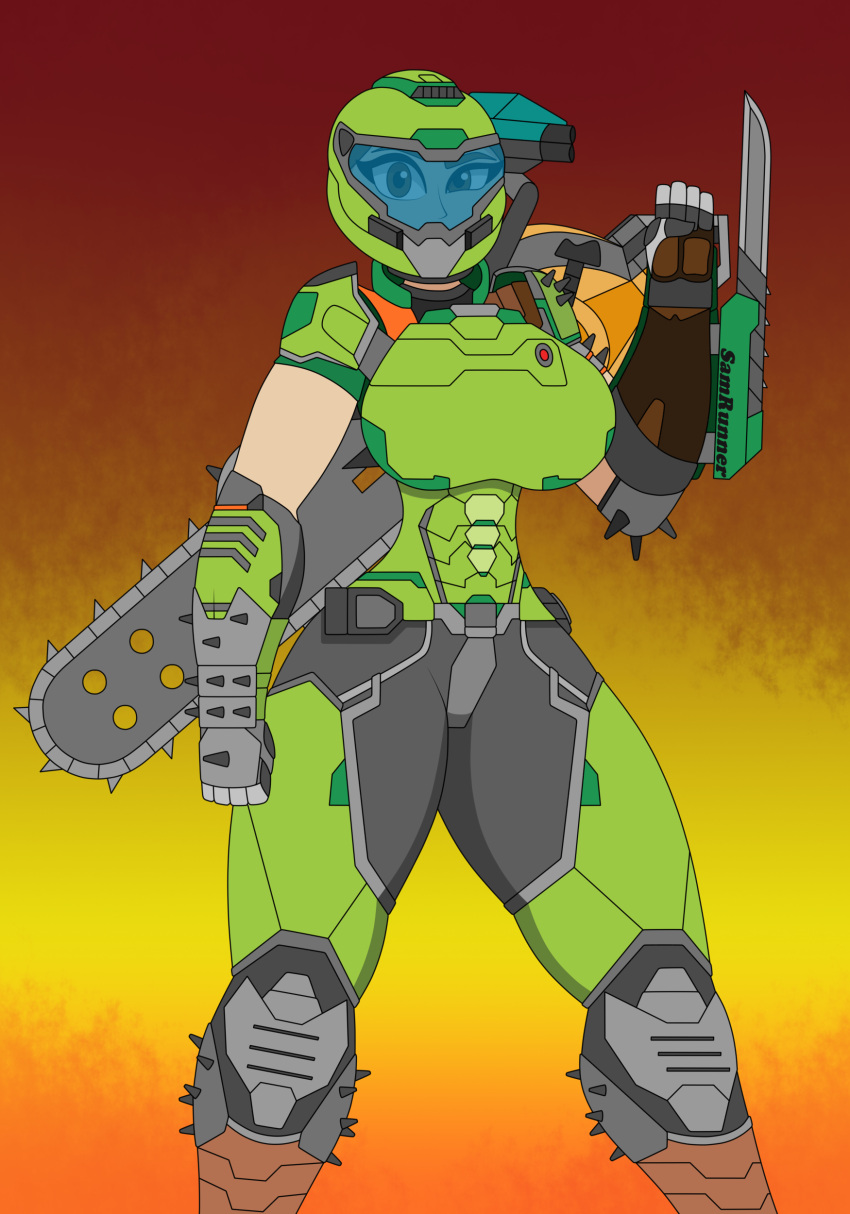 Rule 34 1girls Armor Big Breasts Breasts Chainsaw Clothed Clothing Doom Doom Eternal Doom
